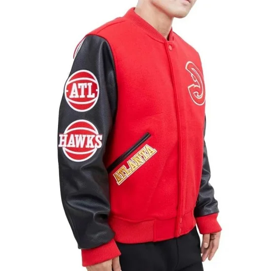 Atlanta Hawks Red and Black Varsity Jacket - Atlanta Hawks3