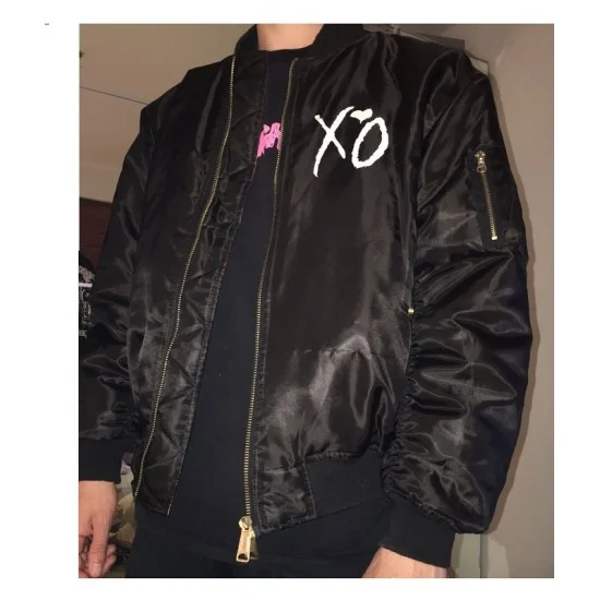 Mens XO Star Boy The Weeknd Black Satin Jacket - Star 1
